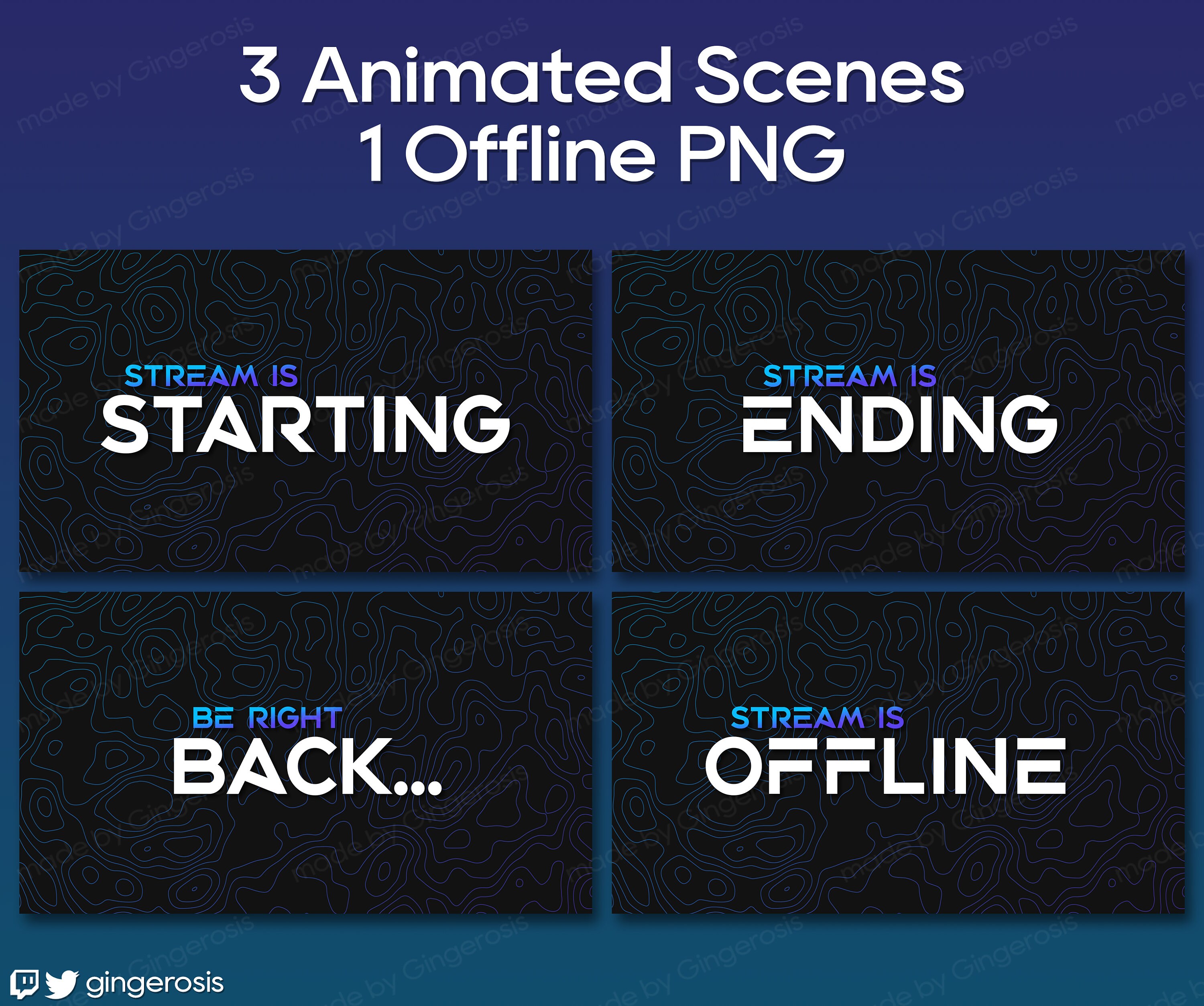 Animated Blue Topographic Twitch Stream Overlay Package - Etsy