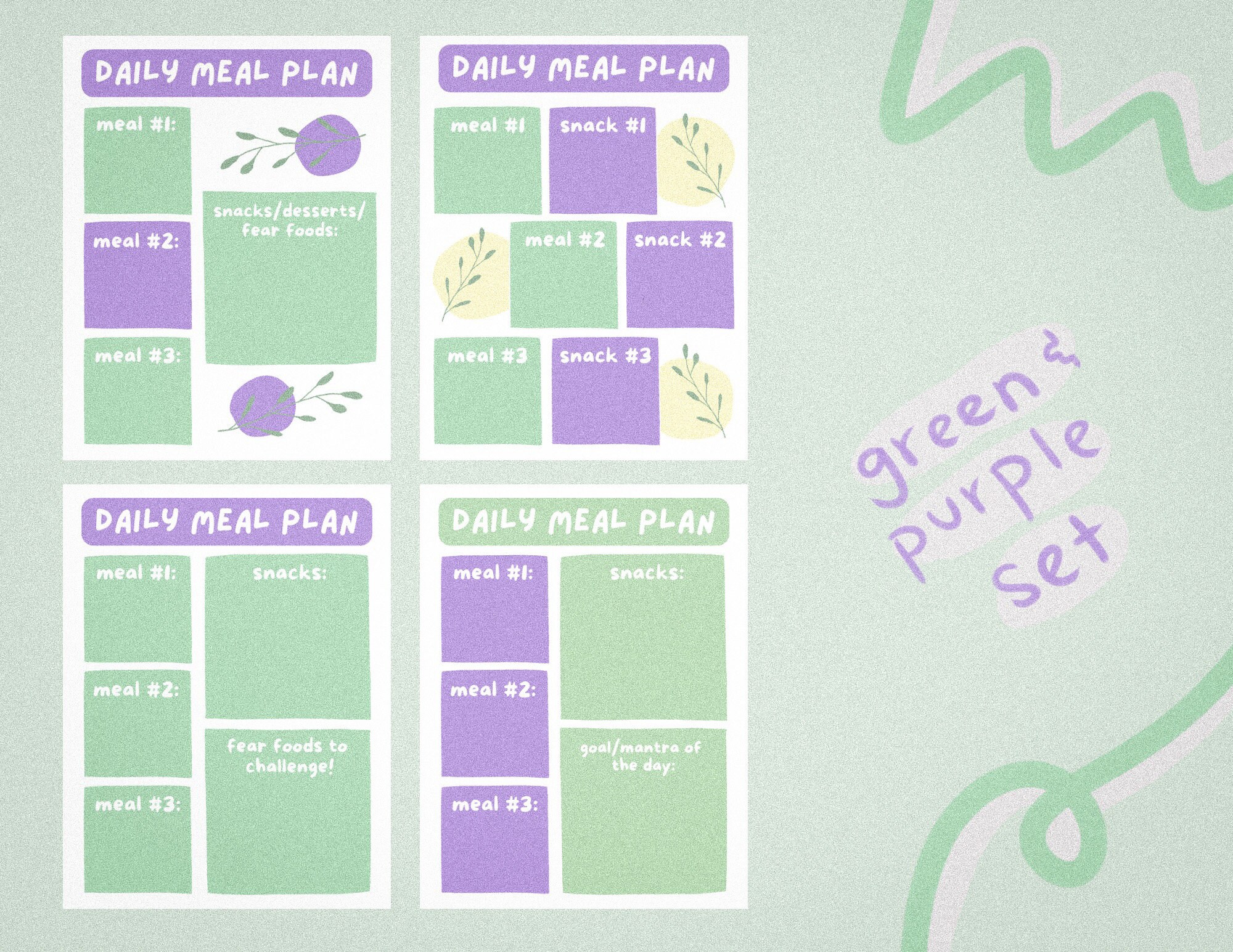 Daily Eating Disorder Recovery Meal Planner Digital Download Menu