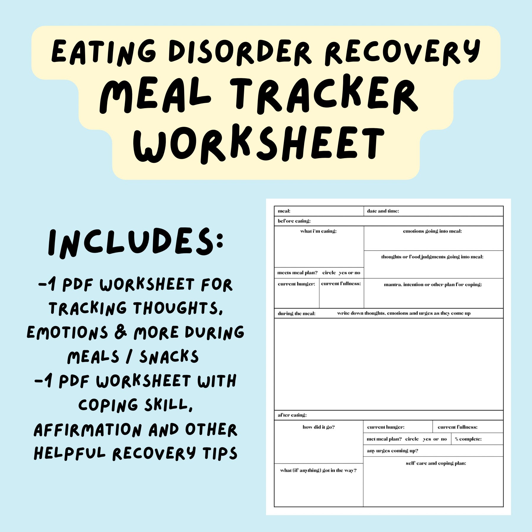 Worksheets For Eating Disorders Eating Disorders Worksheet Etsy