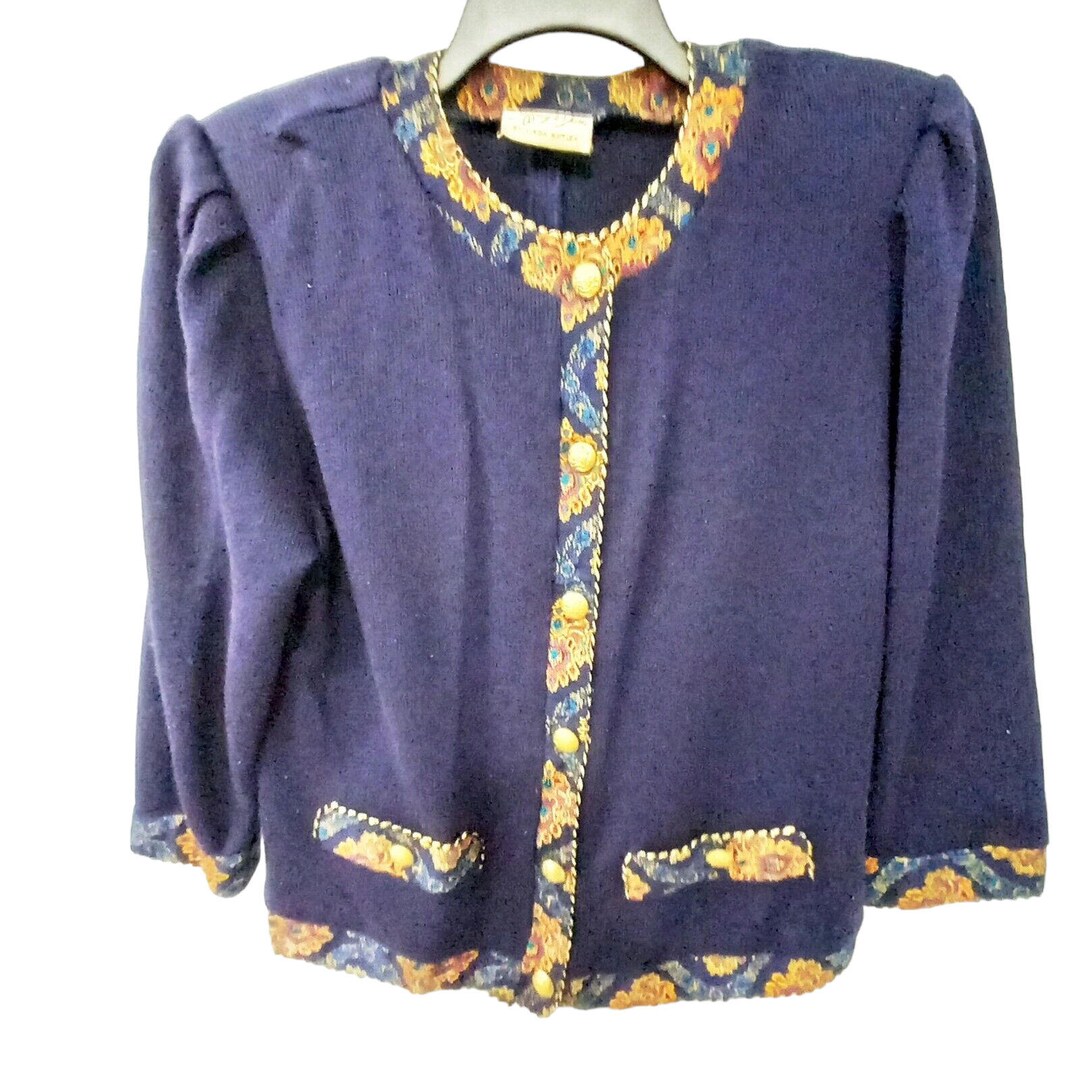 Vtg 80's Jeffrey & Dara Linda Hutley NYC Kimono Sleeve Dark Blue Print ...
