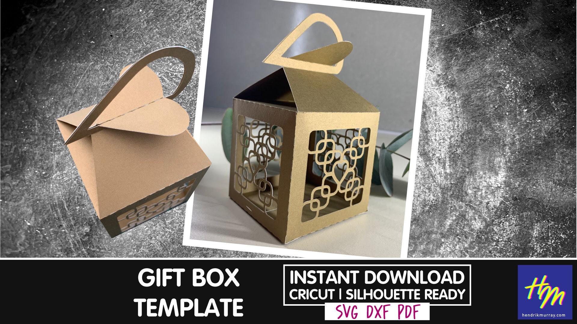 Gift Box SVG Template With Heart Motife DXF Printable PDF - Etsy