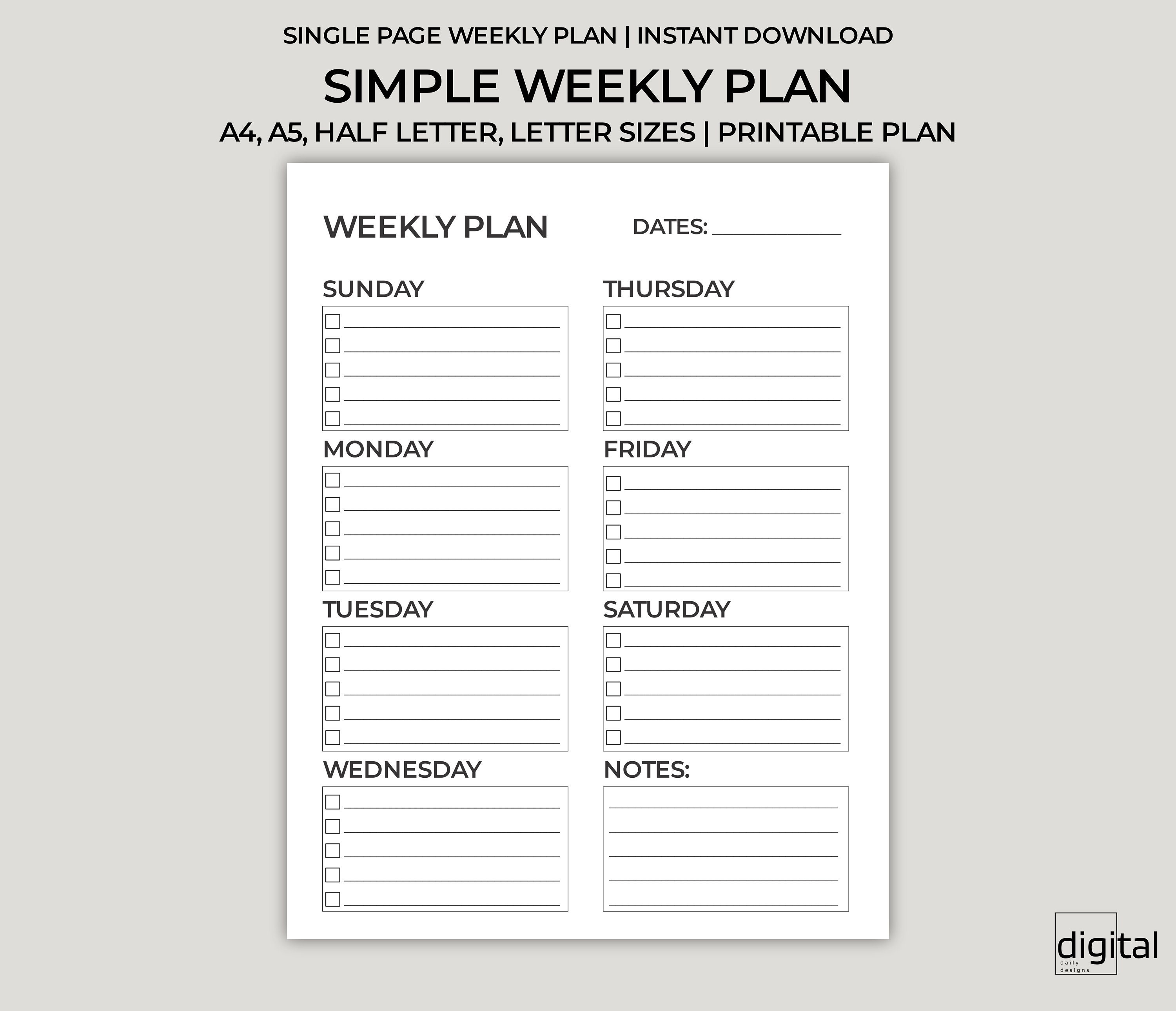 Simple Weekly Plan Printable Weekly Planner Printable to Do - Etsy