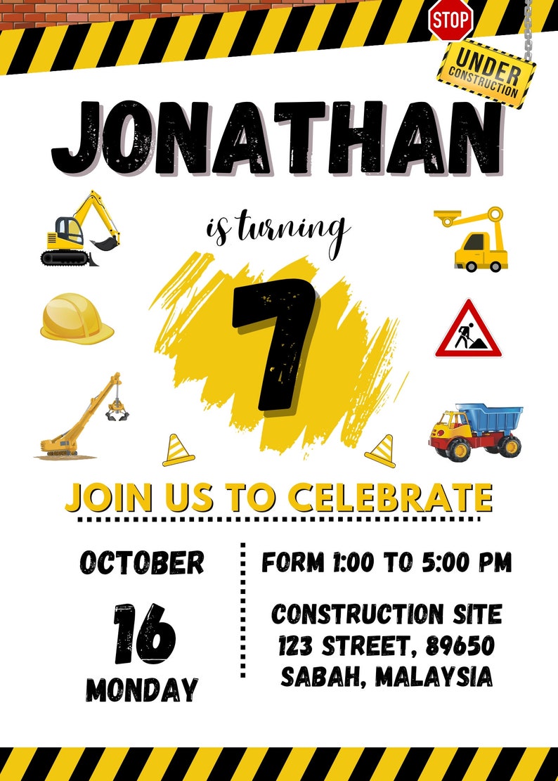 Editable Construction Birthday Invitation| Construction Invitation ...