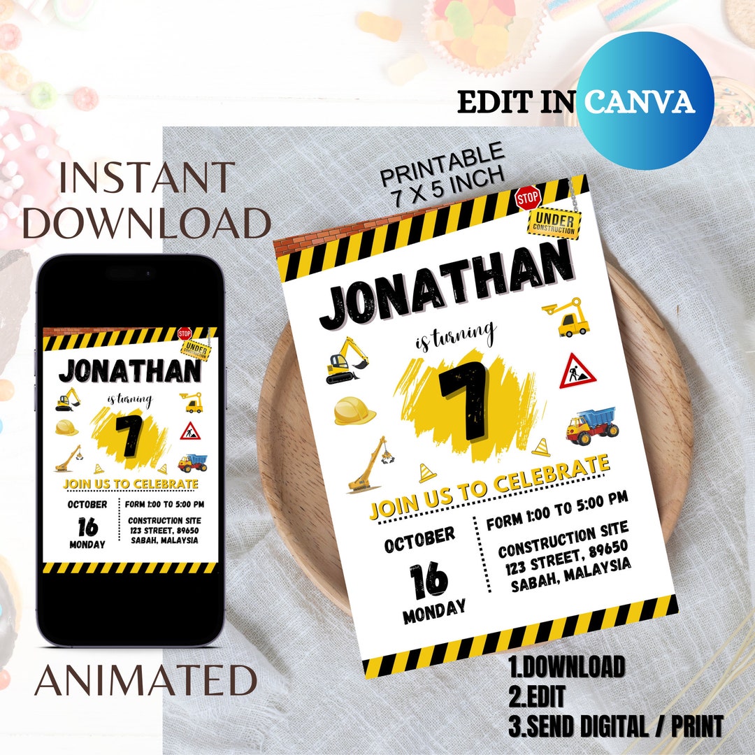 Editable Construction Birthday Invitation| Construction Invitation ...