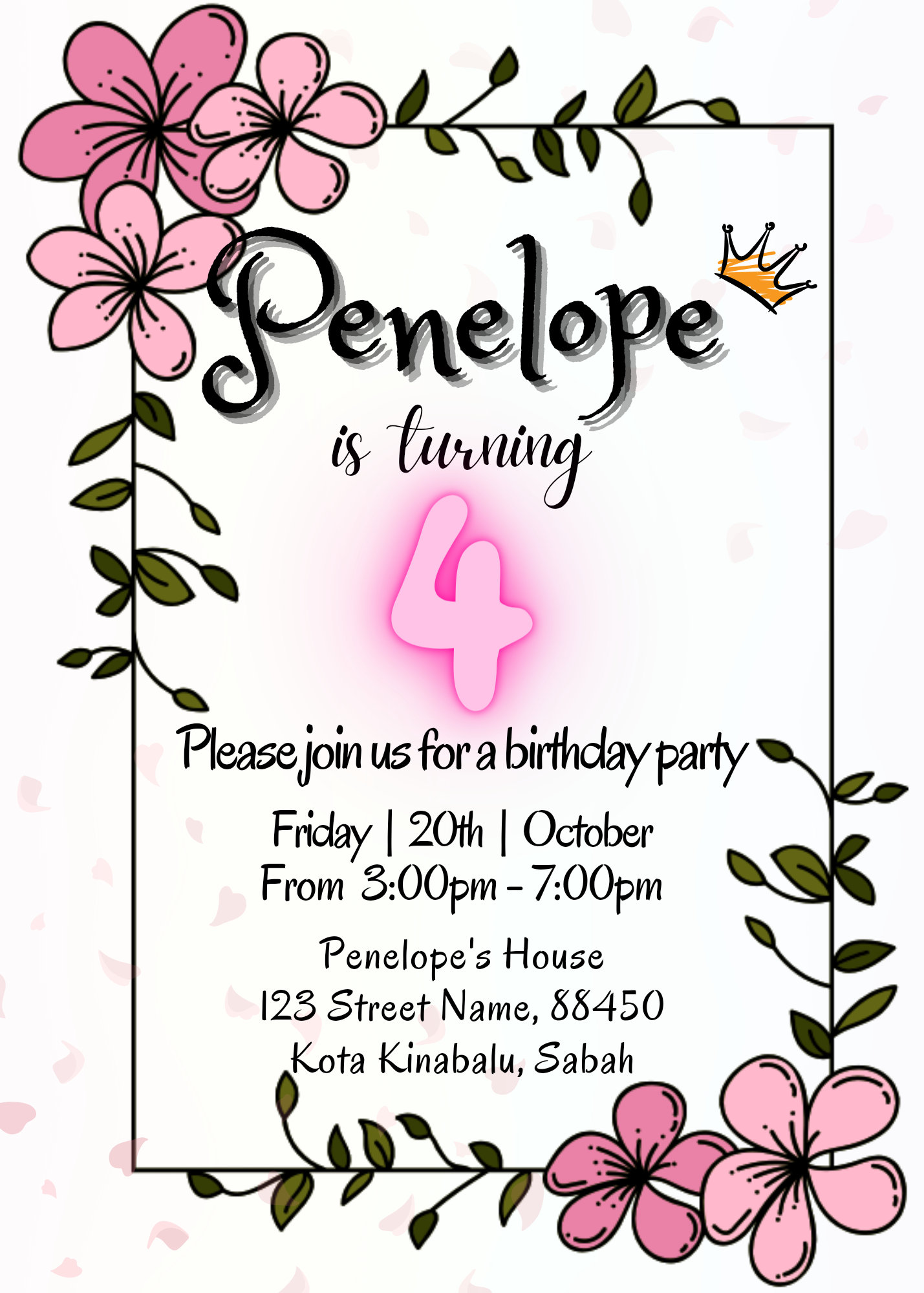 Editable Invitation| Birthday Invitation| Party| Flower Theme ...
