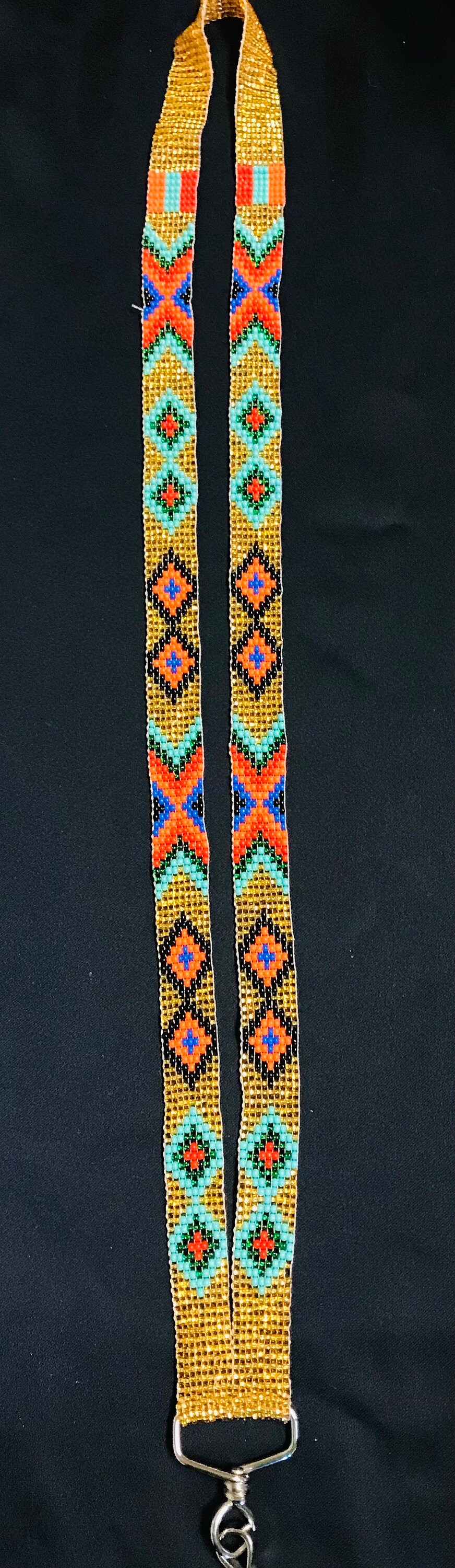Beaded Lanyard in Southwest Design for I.D. or Keys Bright Colors ...