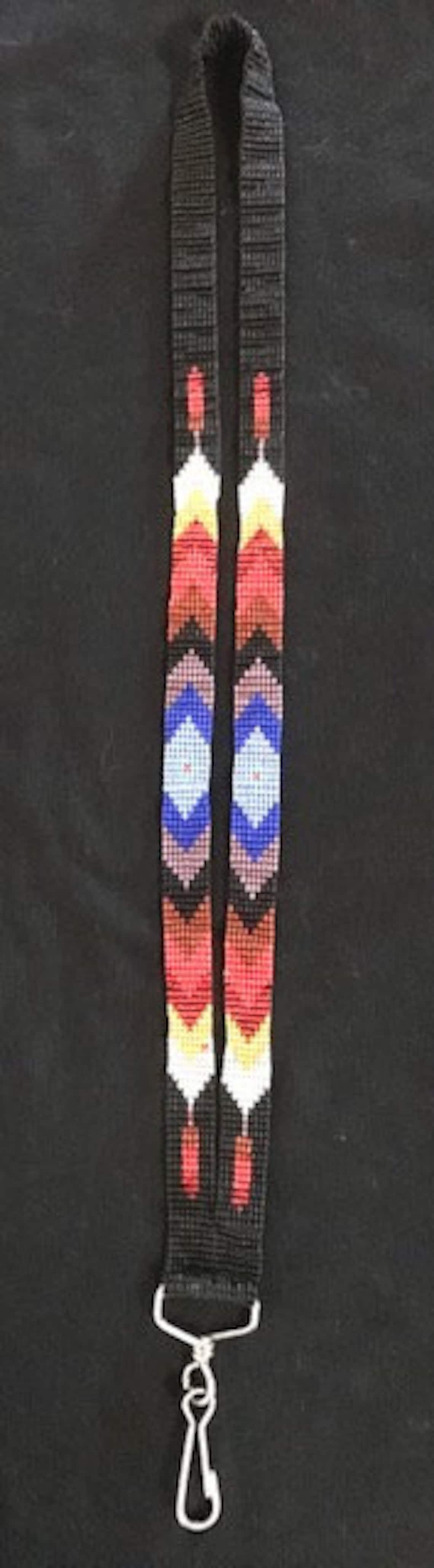 Beaded Lanyard in Southwest Design for I.D. or Keys Bright Colors ...