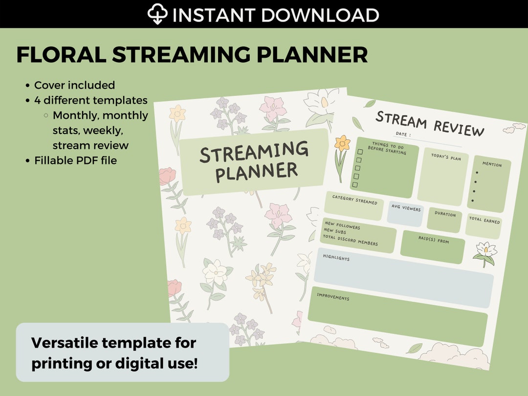Floral Stream Planner / Digital Planner / Goodnotes Template / Twitch ...