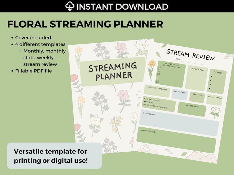 Floral Stream Planner / Digital Planner / Goodnotes Template / Twitch ...