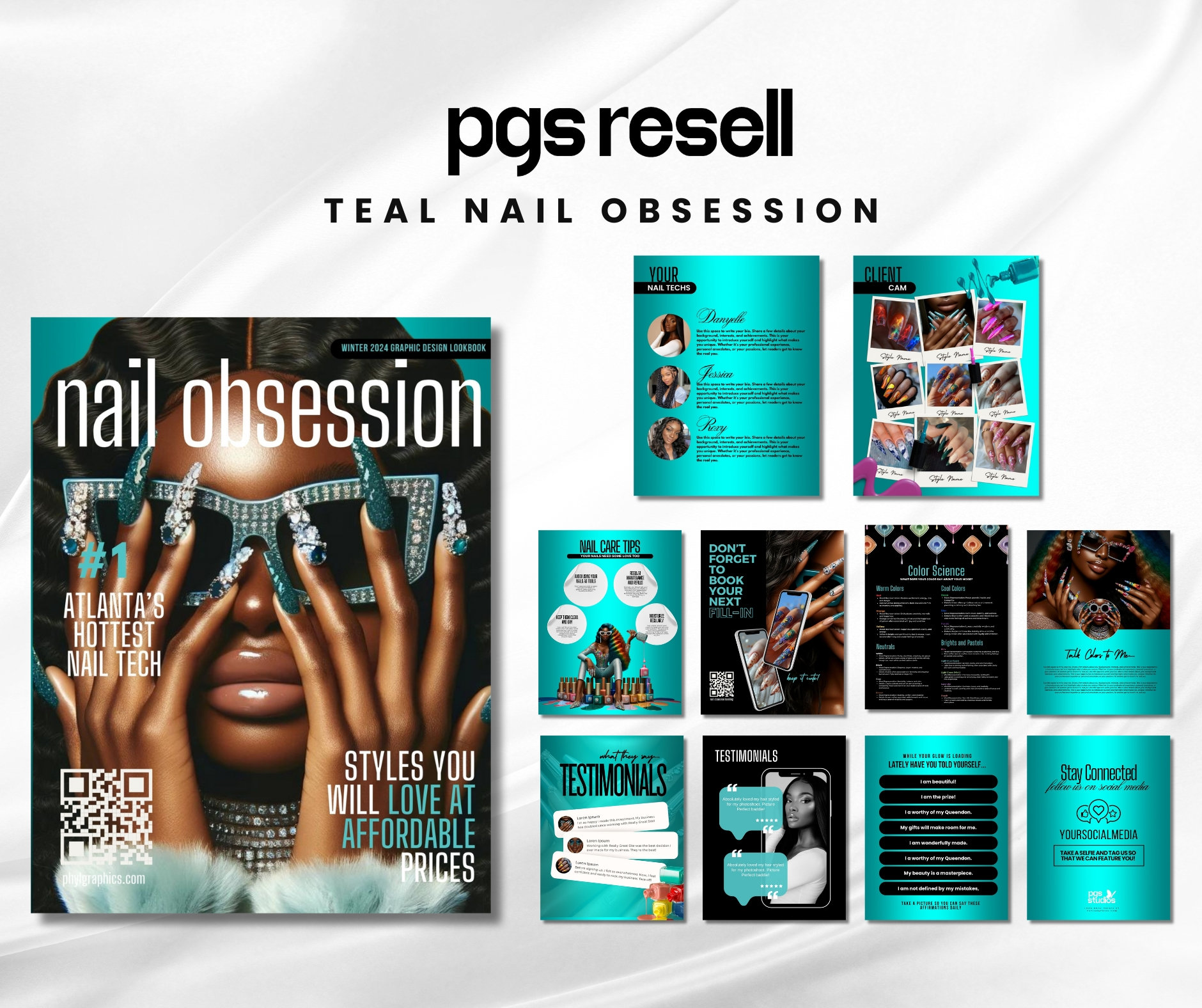 Teal Nail Obsession, Nail Magazine Template, Black Hair Magazine, Canva ...
