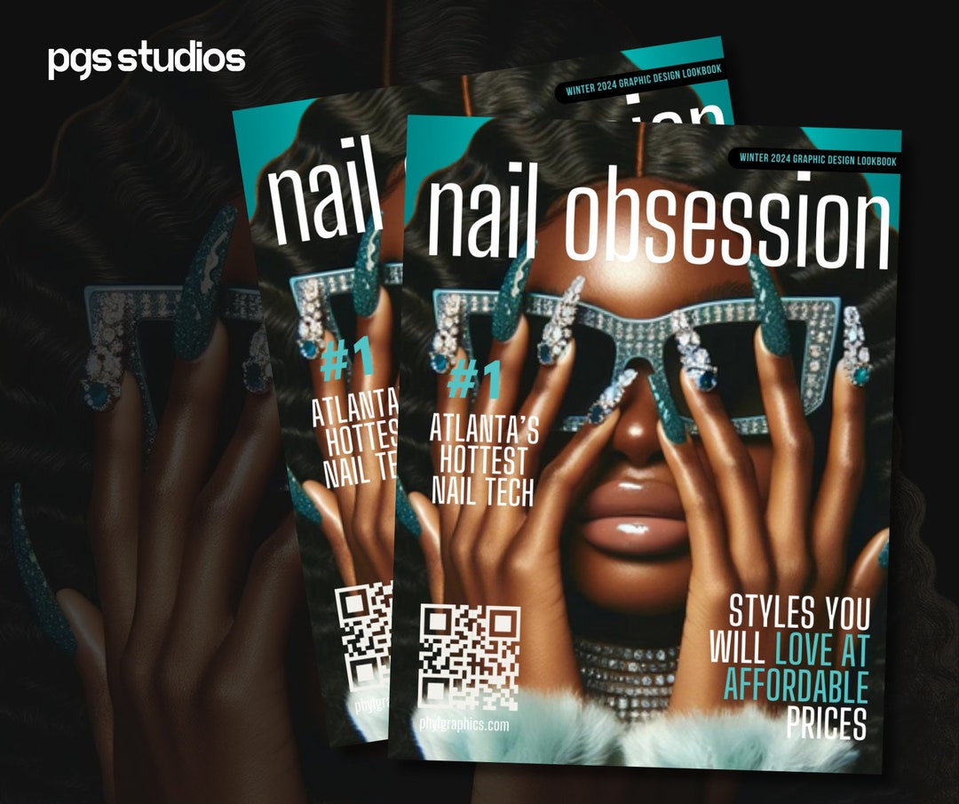 Teal Nail Obsession, Nail Magazine Template, Black Hair Magazine, Canva ...