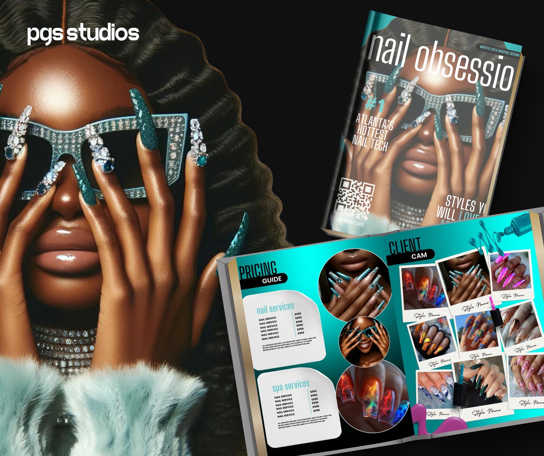 Teal Nail Obsession, Nail Magazine Template, Black Hair Magazine, Canva ...