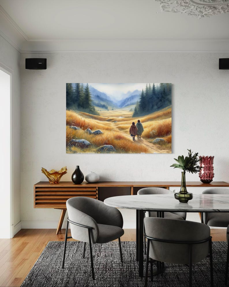 Frodo & Sam Leaving Shire Watercolour Wall Art - Lord of the Rings ...