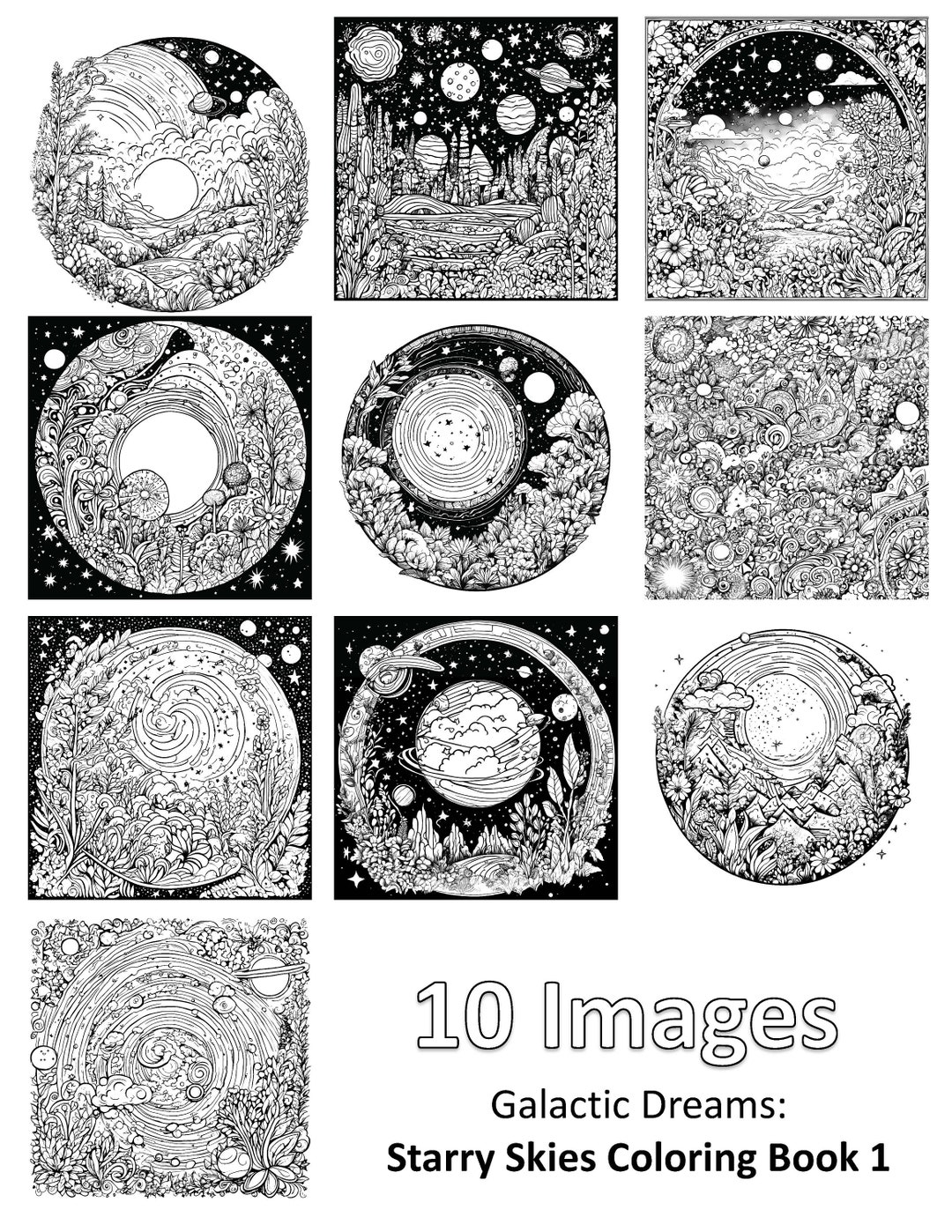 Galactic Dreams: Starry Skies Coloring Book 1 10 Pages Coloring Pages ...