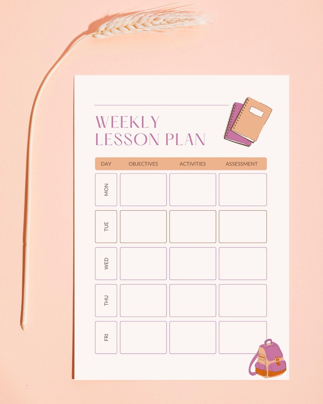 Weekly Lesson Planner Single Subject Weekly Attendance - Etsy