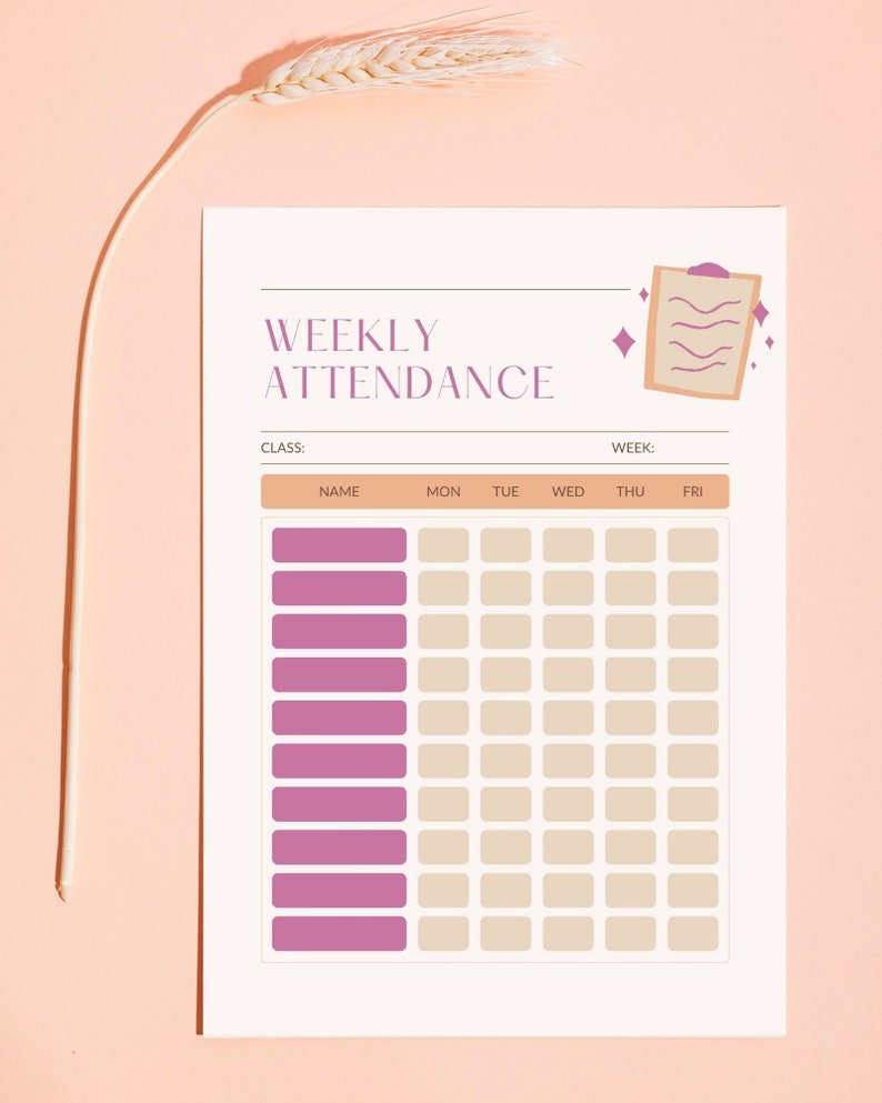 Weekly Lesson Planner Single Subject Weekly Attendance - Etsy