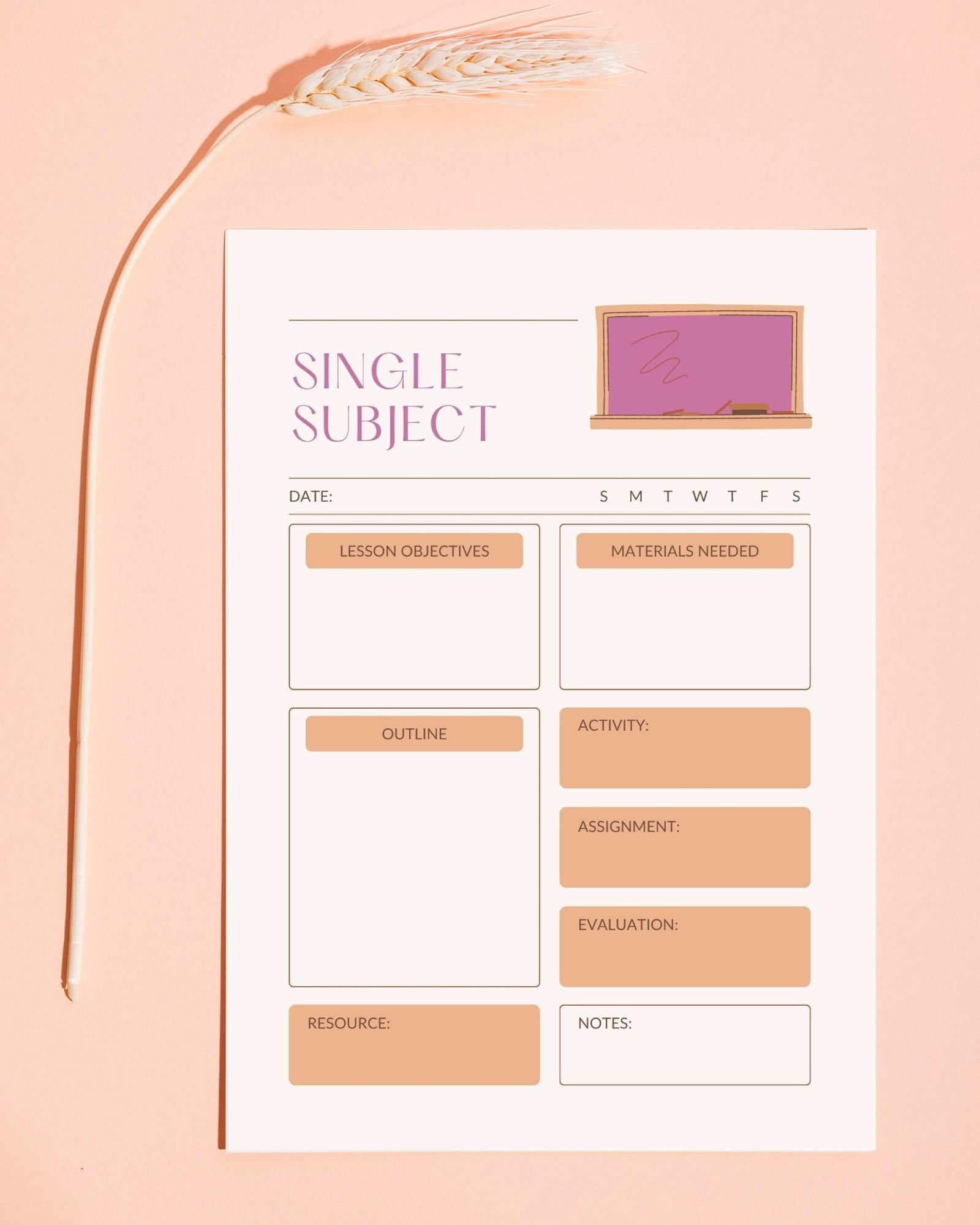 Weekly Lesson Planner Single Subject Weekly Attendance - Etsy