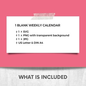 Blank Weekly Calendar for Instant Download / Perpetual Calendar SVG ...