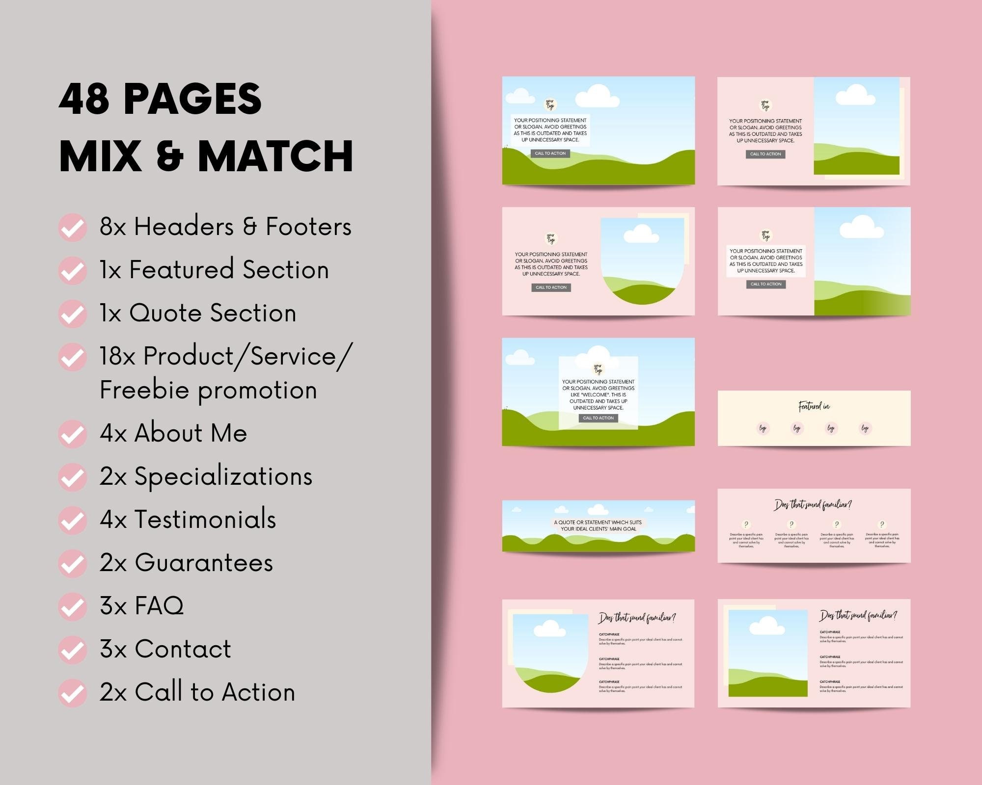 Canva One-page Website Template Bundle / Fully Customizable Canva ...
