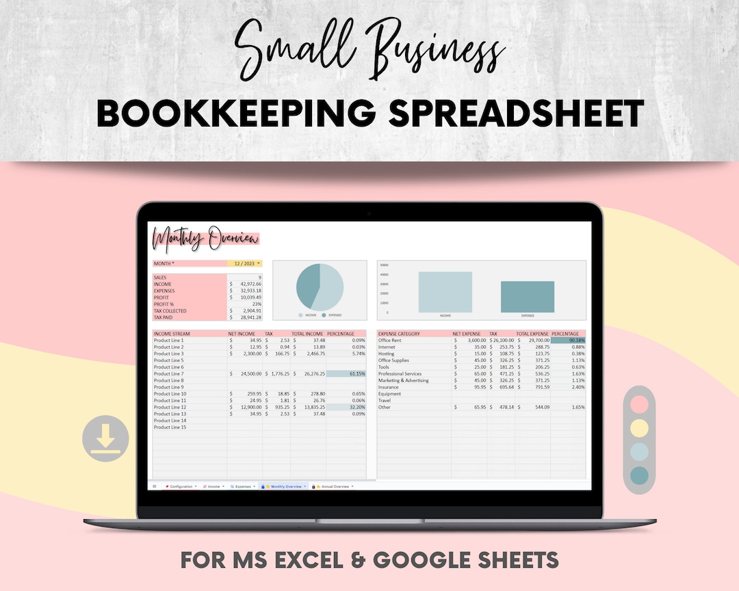 Small Business Bookkeeping Spreadsheet / Accounting Template for ...