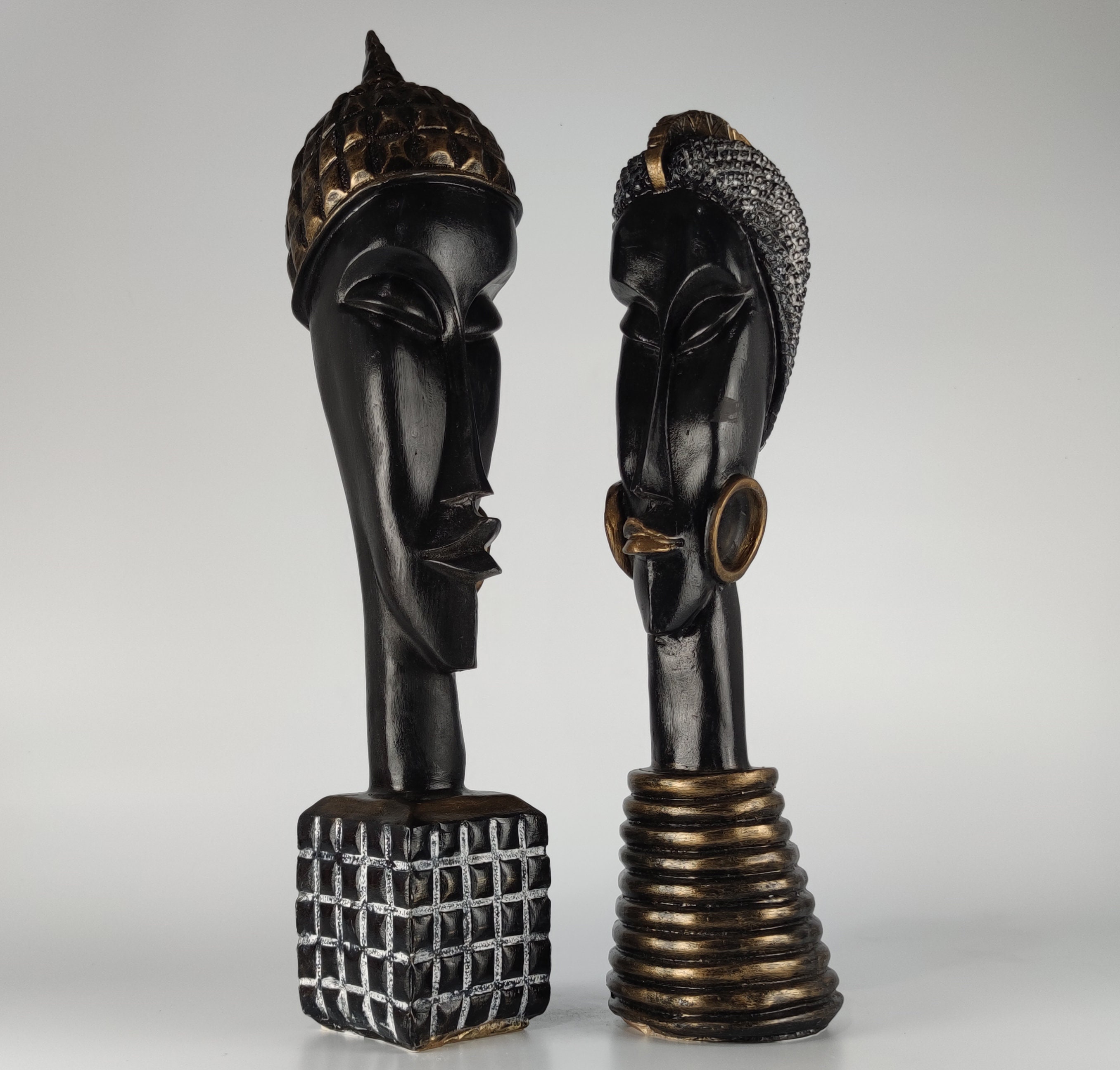 African Totem Pair Bust Statue, 18 Inches Ethnic Totem Sculpture, Woman ...