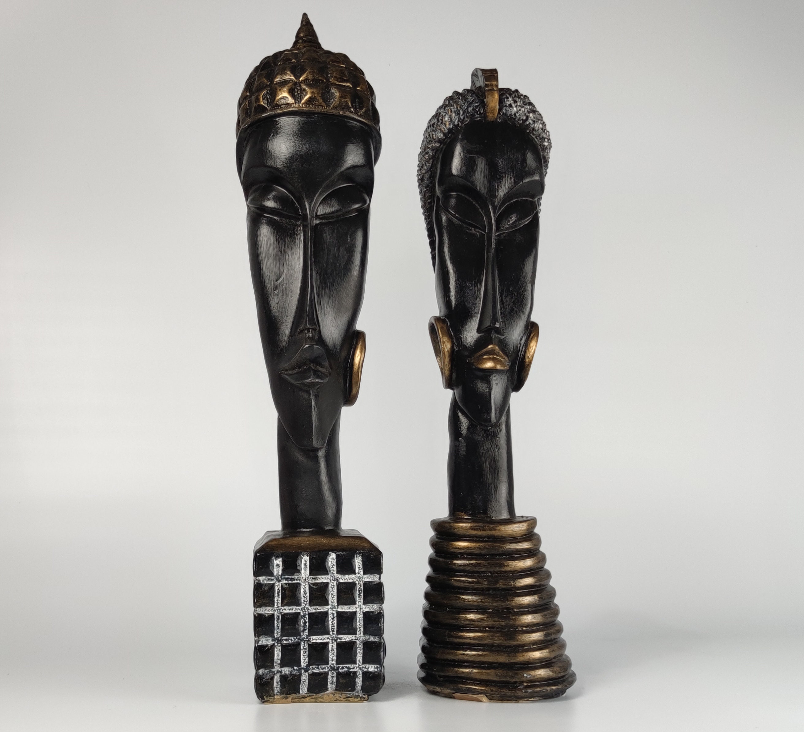 African Totem Pair Bust Statue, 18 Inches Ethnic Totem Sculpture, Woman ...