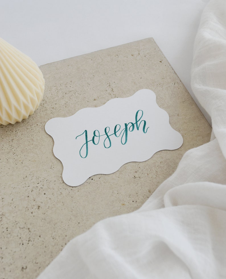 White Wavy Edge Place Cards Handwritten Calligraphy - Etsy