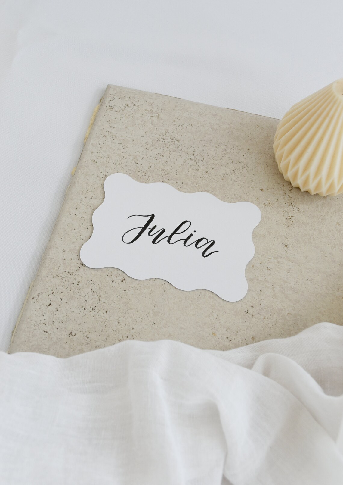 White Wavy Edge Place Cards Handwritten Calligraphy - Etsy