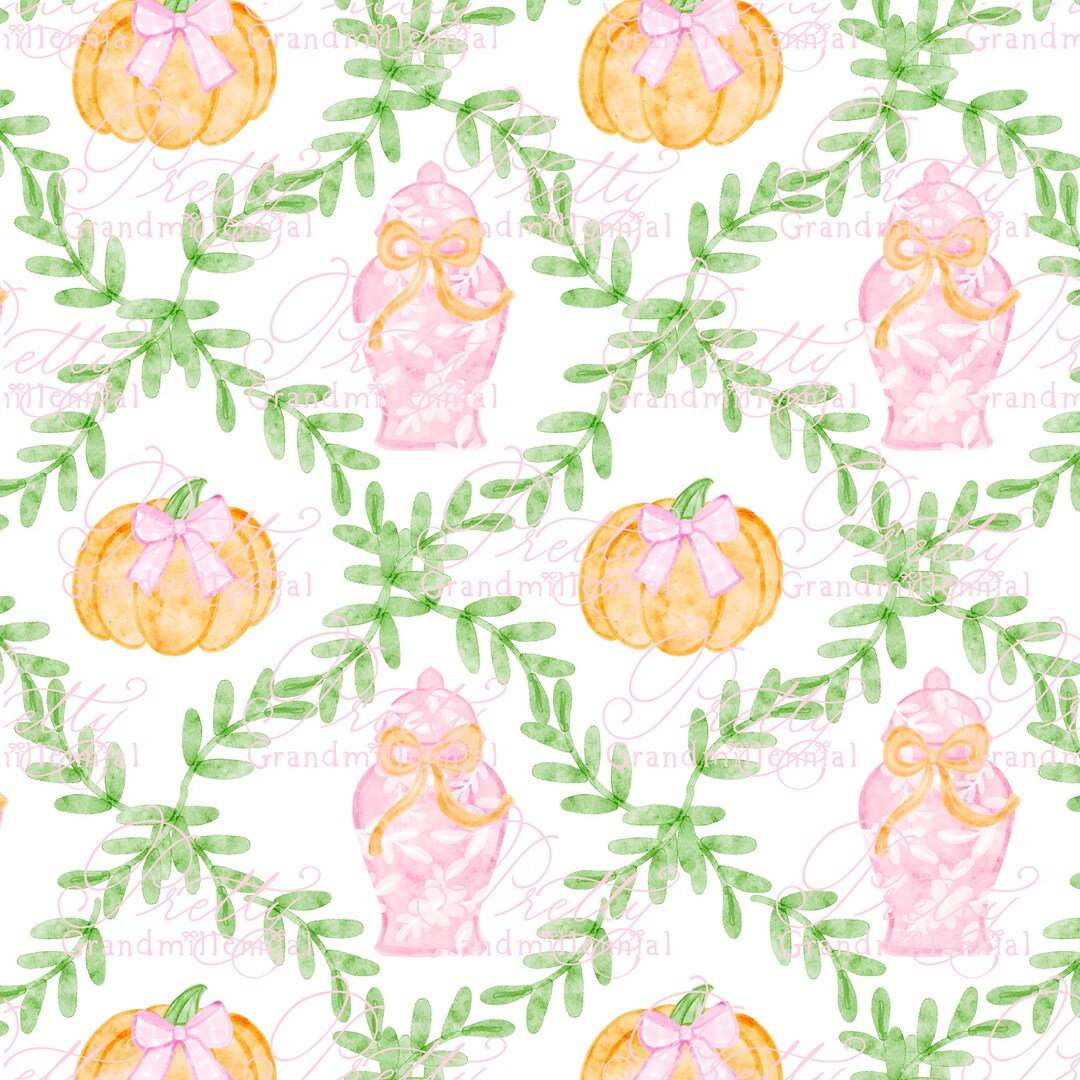 Grandmillennial Pumpkin Pattern, Preppy Fall Print, Preppy Pumpkin ...