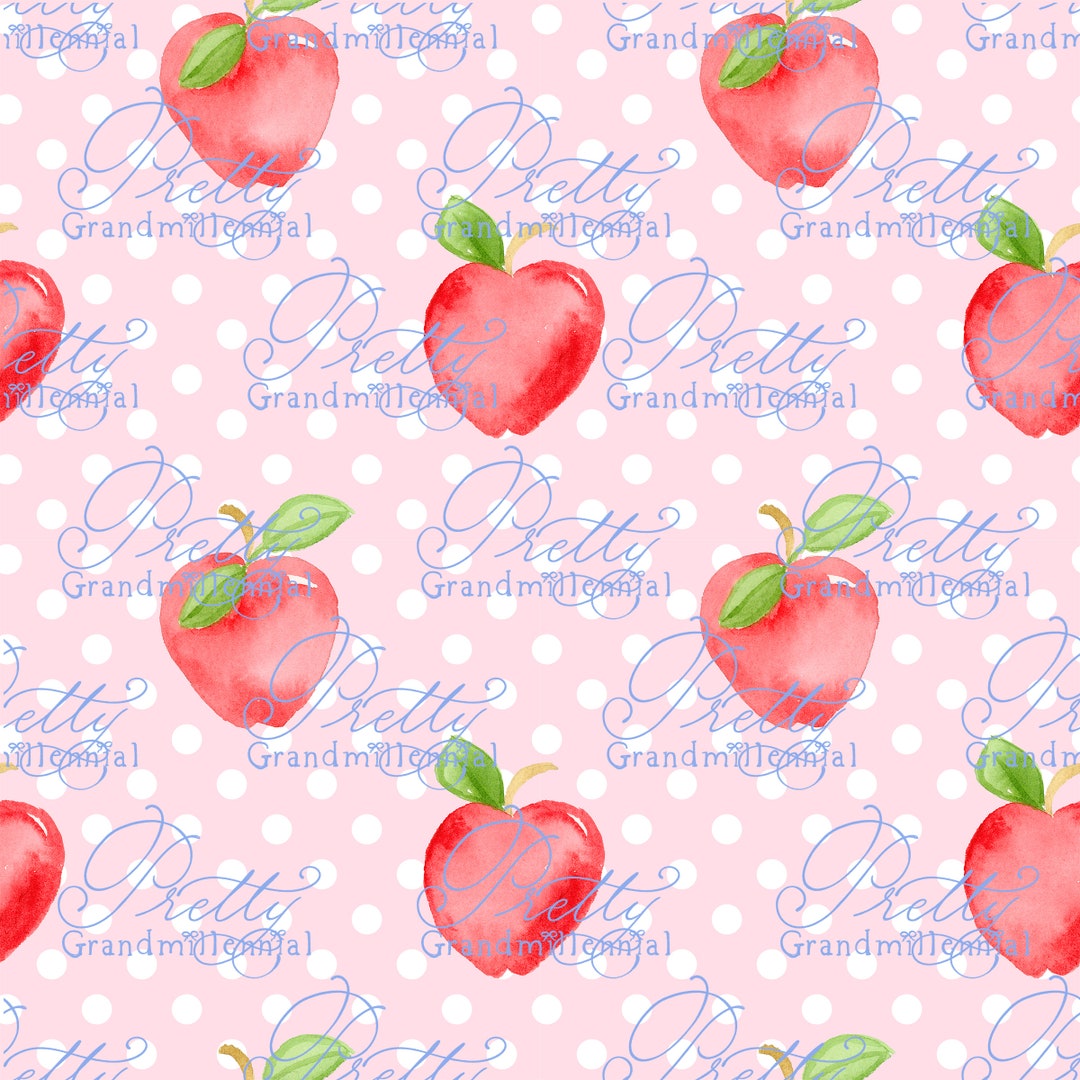 Grandmillennial Back to School Pattern, Apple Print, Watercolor School ...