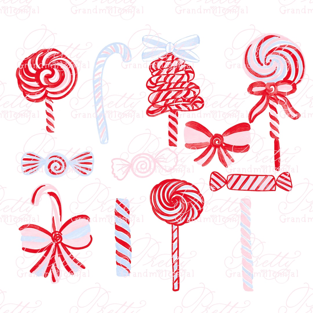 Christmas Candy Clipart, Watercolor Candy Clipart, Lollipop Candy ...