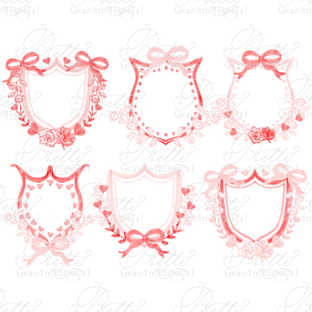 Valentine's Day Crests, Watercolor Crests, Valentine Crests, Valentine ...
