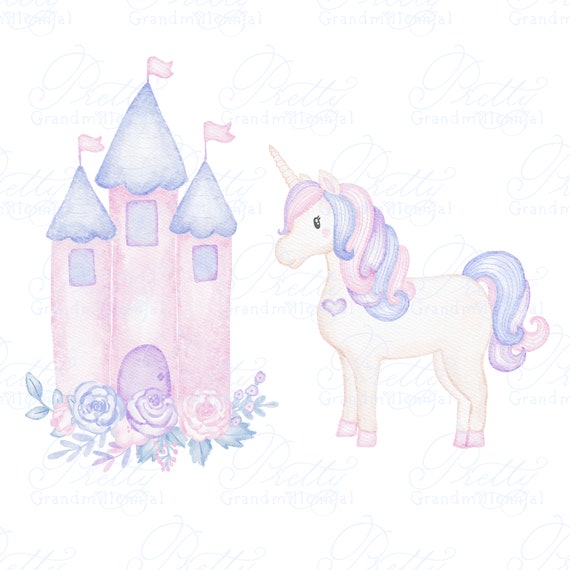 Watercolor Unicorn Clipart Castle Clipart Watercolor Castle - Etsy