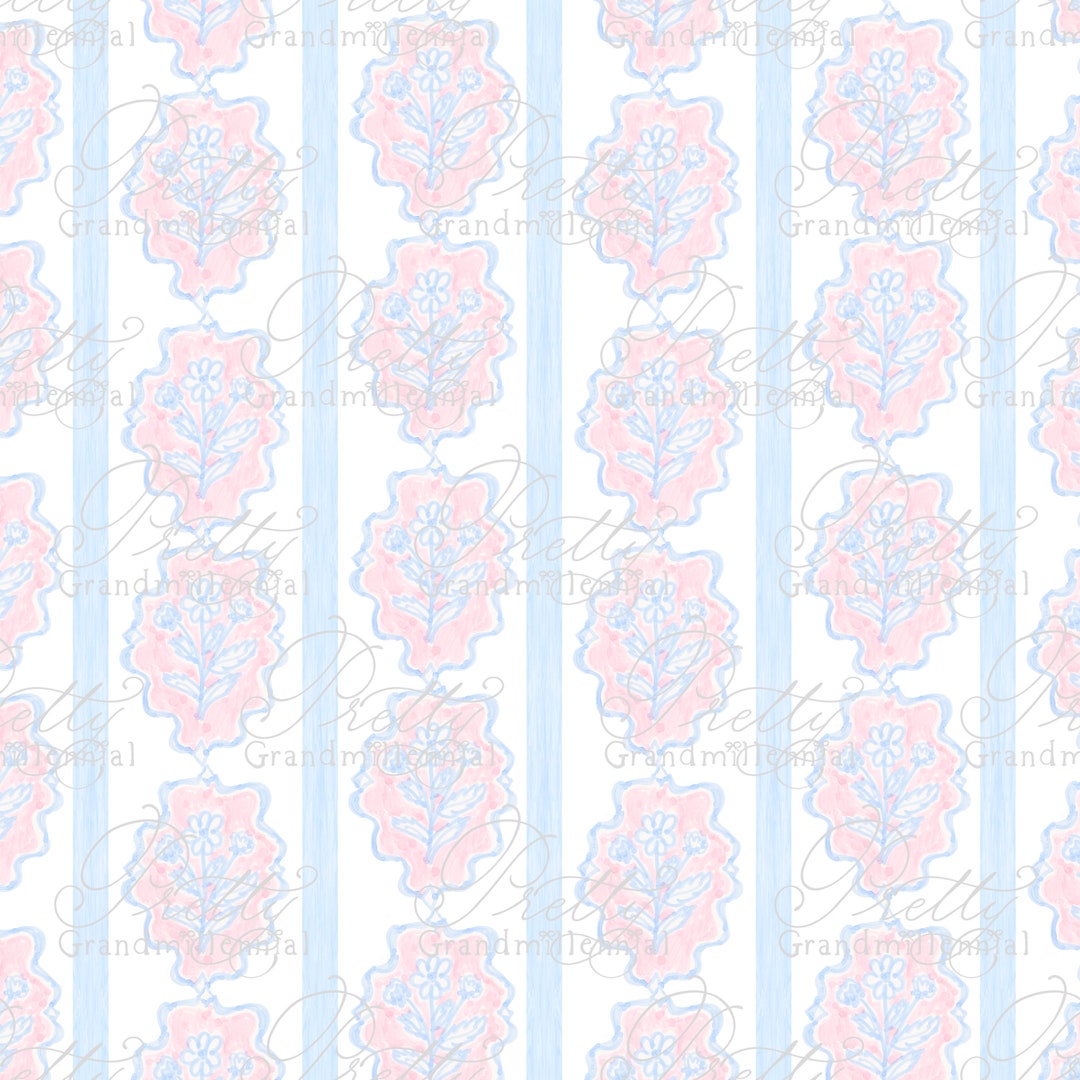 Watercolor Toile Floral Pattern, Toile Block Pattern, Seamless Pattern ...