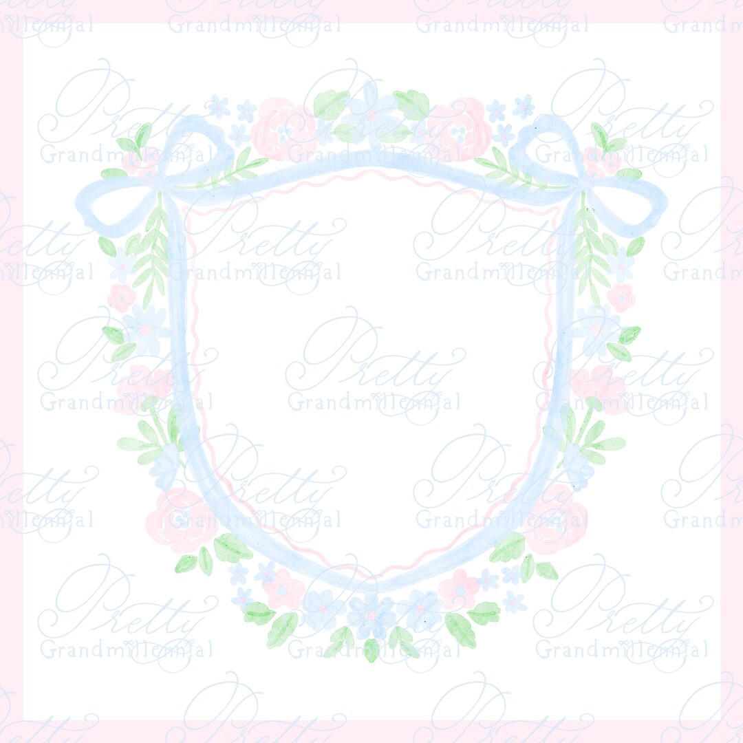 Watercolor Ribbon Bow Crest, Wedding Crest, Watercolor Crest ...