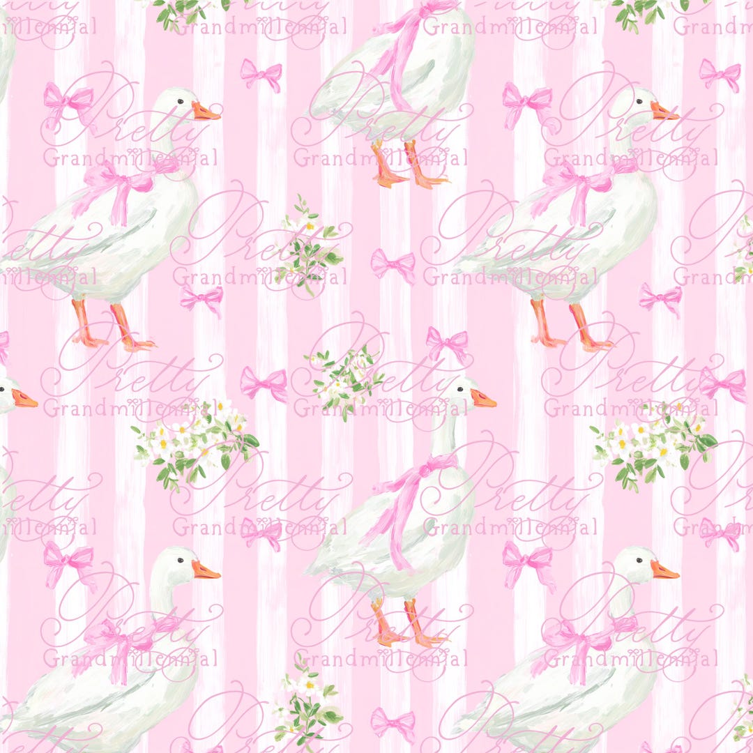 Grandmillennial Pink Goose Pattern, Pink Goose Seamless Pattern, Preppy ...