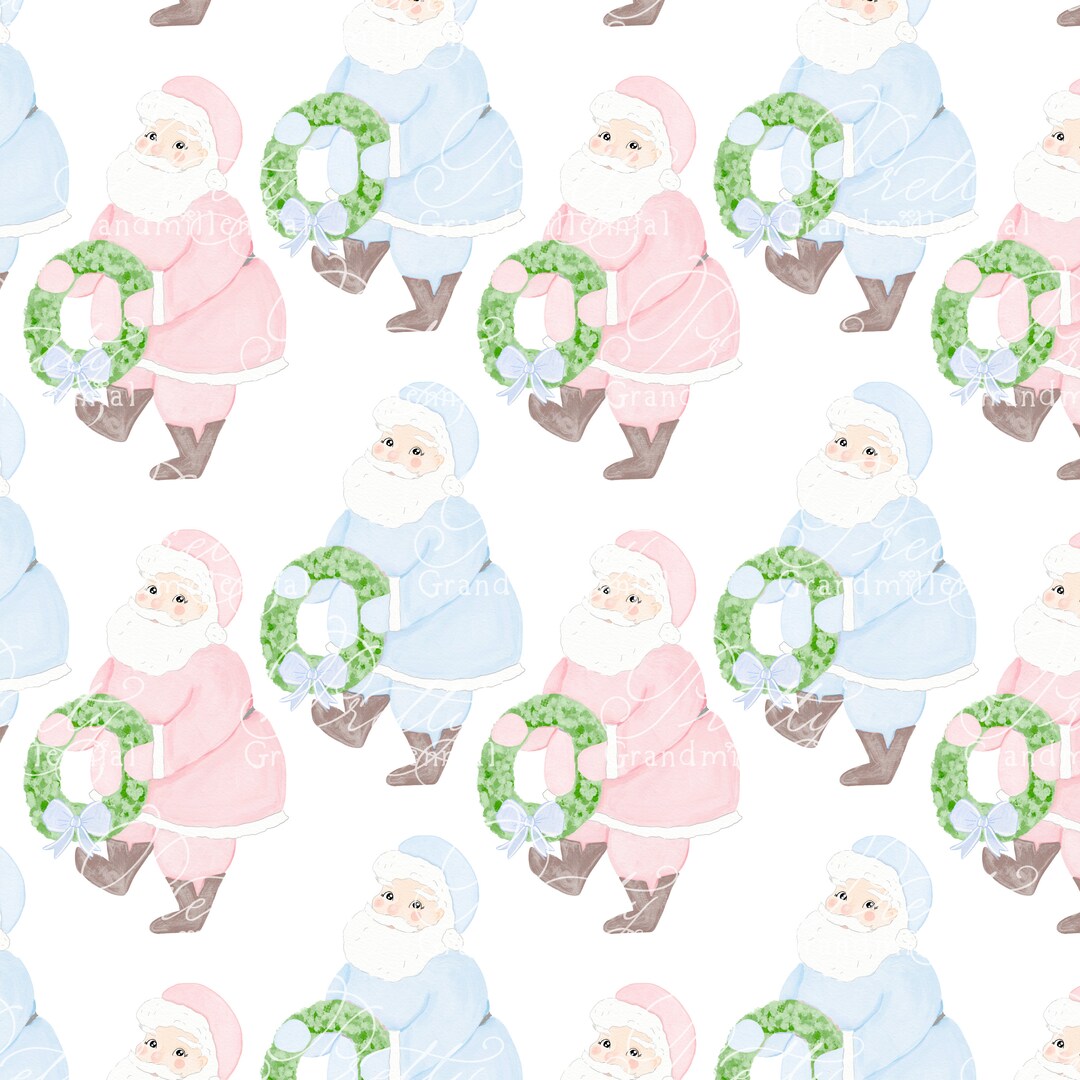 Pink Vintage Watercolor Santa, Vintage Santa Watercolor, Santa Pattern ...