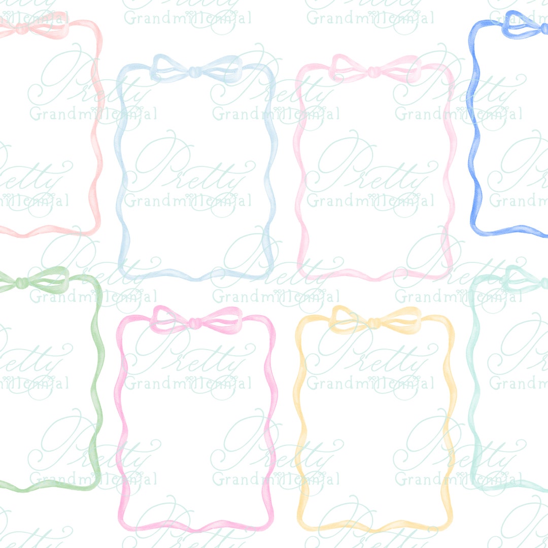 Bows Ribbon Frame Clipart, Bow Frame Clipart, Grandmillennial Clipart ...