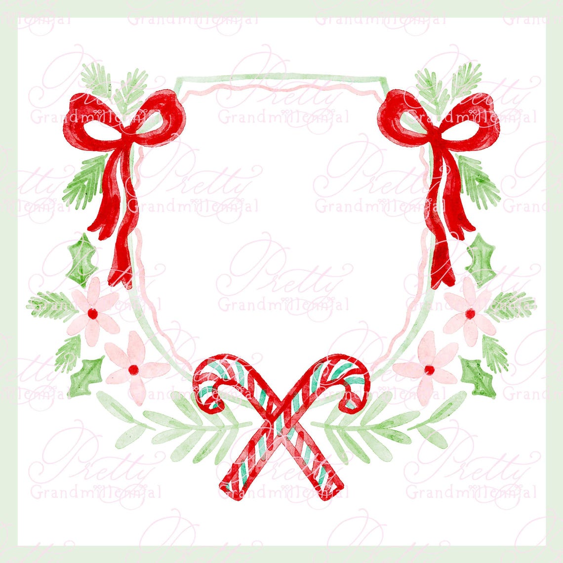 Preppy Christmas Candy Cane Crest Bows, Png Design, Watercolor ...