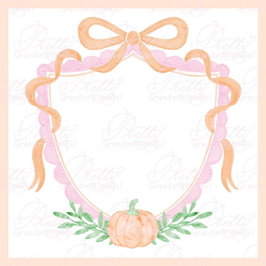 Pumpkin Fall Bow Crest, Fall Wedding Crest, Watercolor Crest, Double ...
