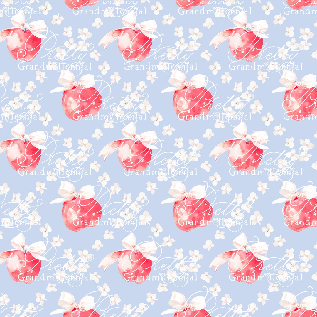 Grandmillennial Back to School Pattern, Apple Print, Watercolor School ...