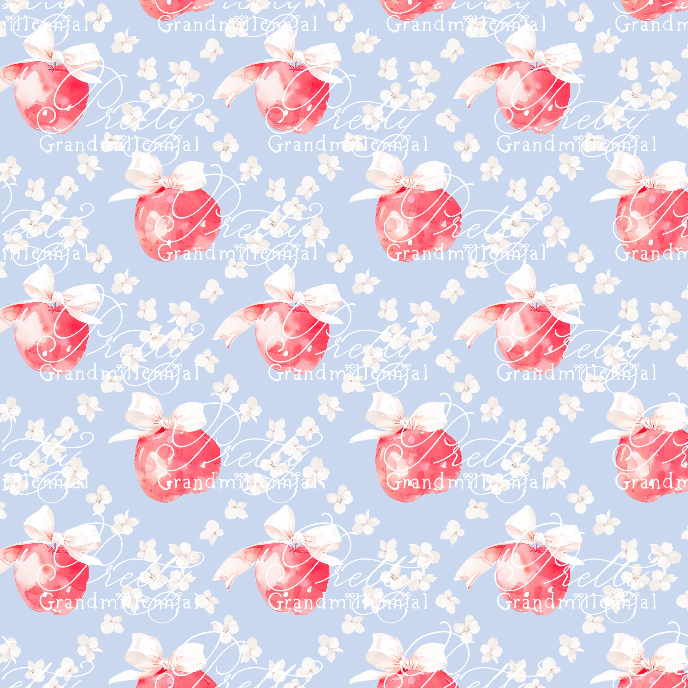 Grandmillennial Back to School Pattern, Apple Print, Watercolor School ...