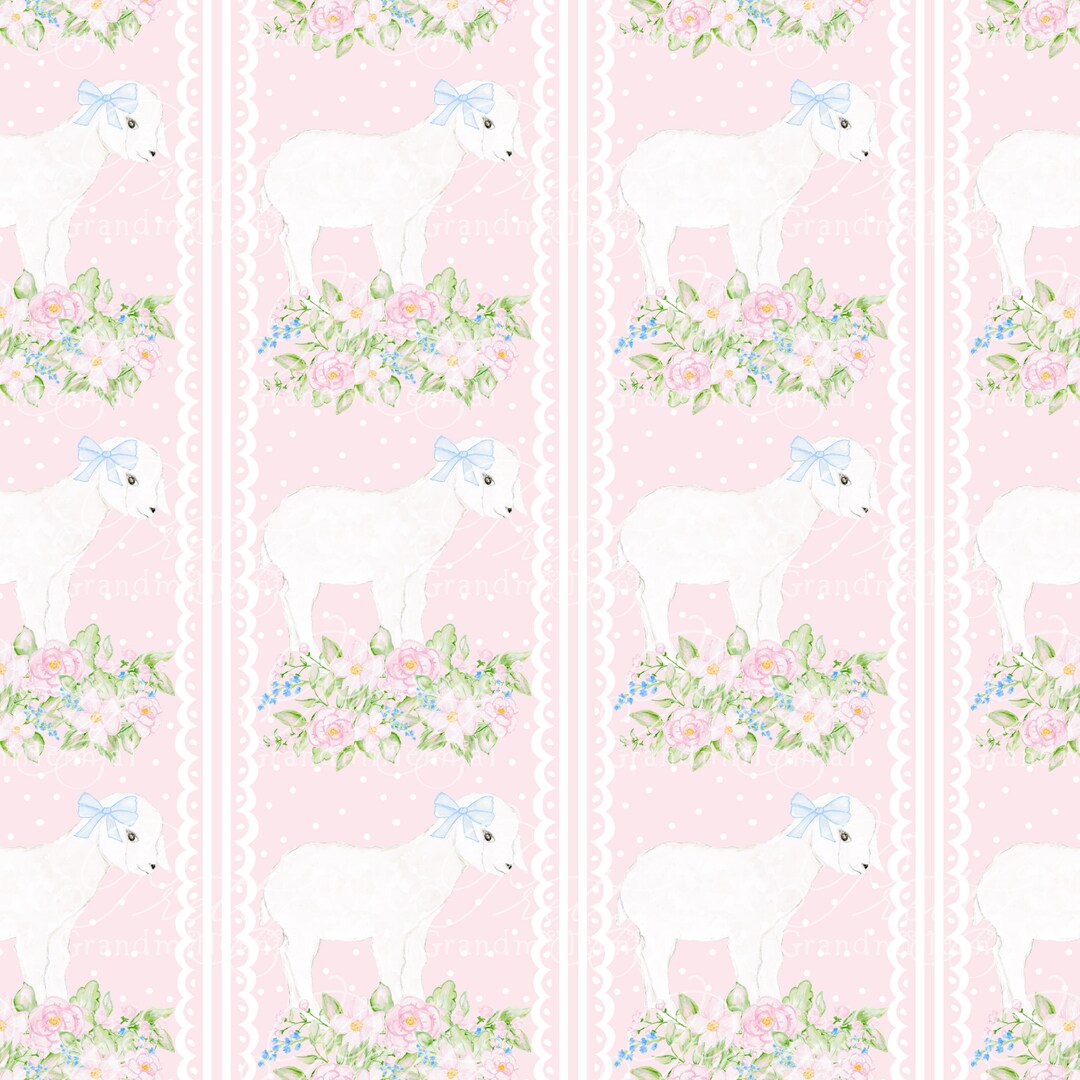Lamb Bows & Flowers Pattern, Spring Lamb Pattern, Watercolor Lamb ...