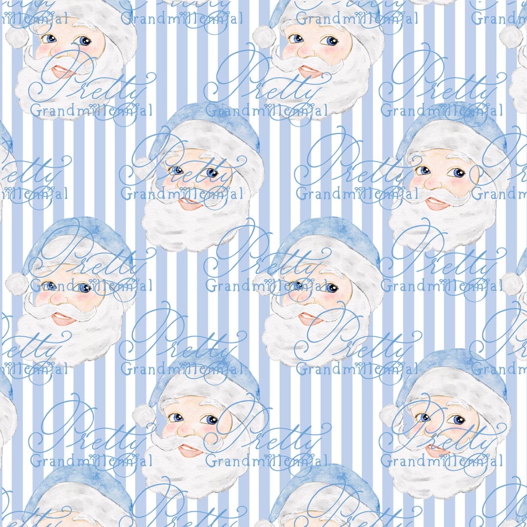 Preppy Santa Print, Seamless Santa Pattern, Blue Hat Santa Pattern ...