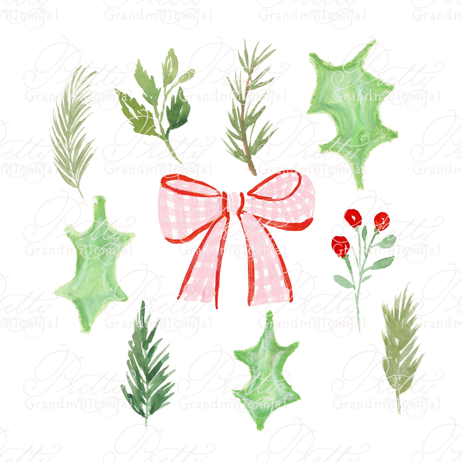 Watercolor Christmas Clipart Gingham Bow Clipart Christmas - Etsy