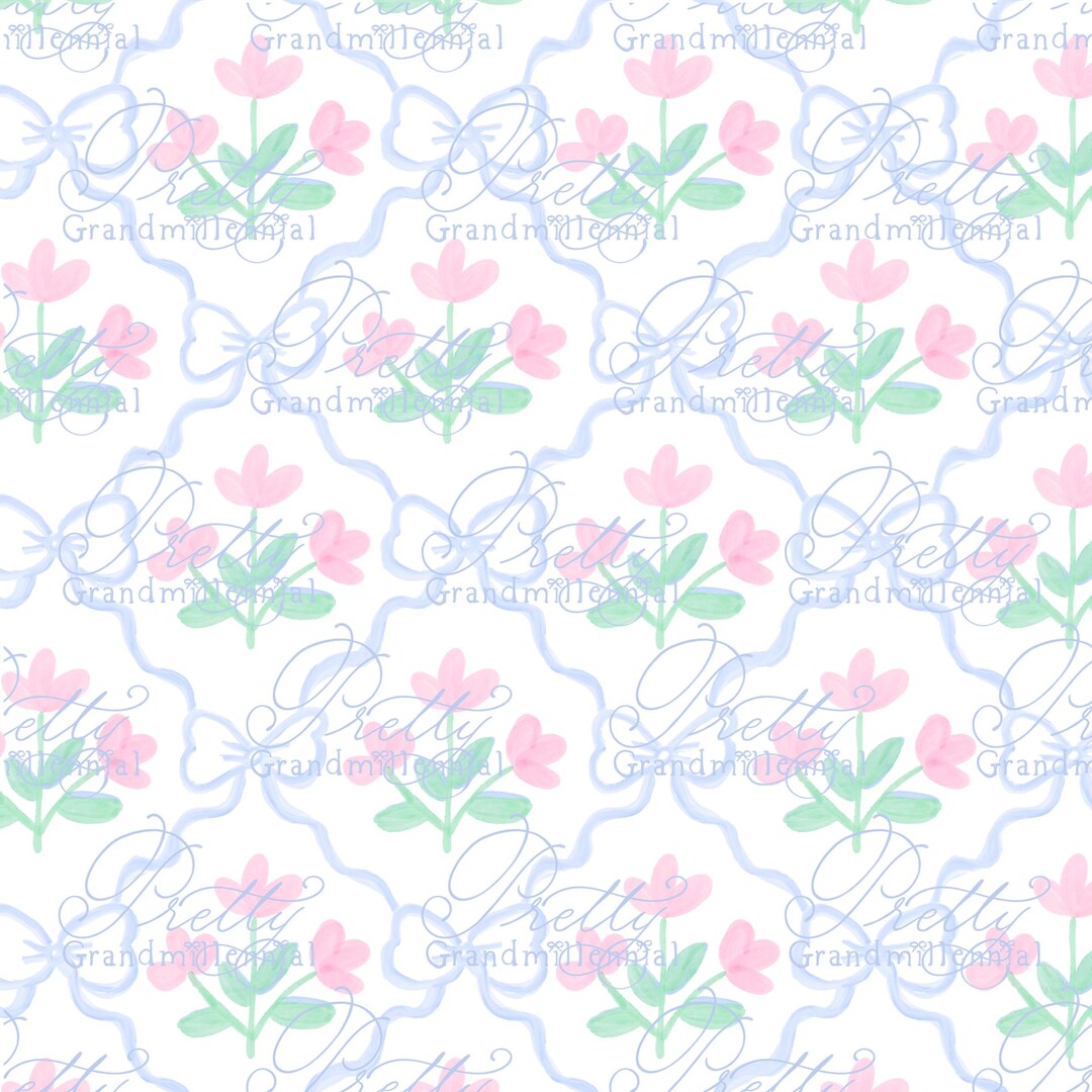 Grandmillennial Coquette Bows Floral Bows Pattern, Seamless Pattern ...