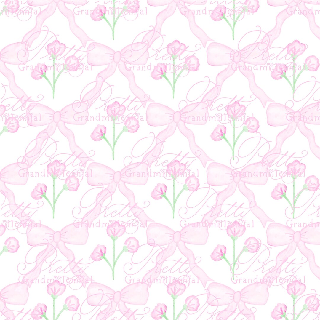 Grandmillennial Spring Bow Coquette Pattern, Seamless Pattern, Floral ...