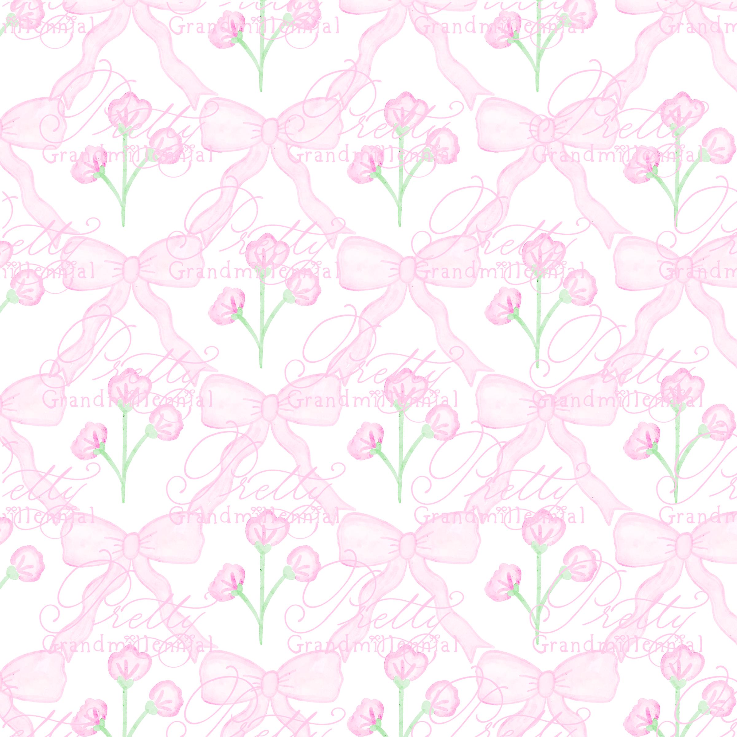 Grandmillennial Spring Bow Coquette Pattern, Seamless Pattern, Floral ...