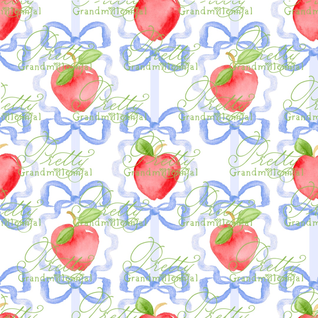 Grandmillennial Back to School Pattern, Apple Print, Watercolor School ...