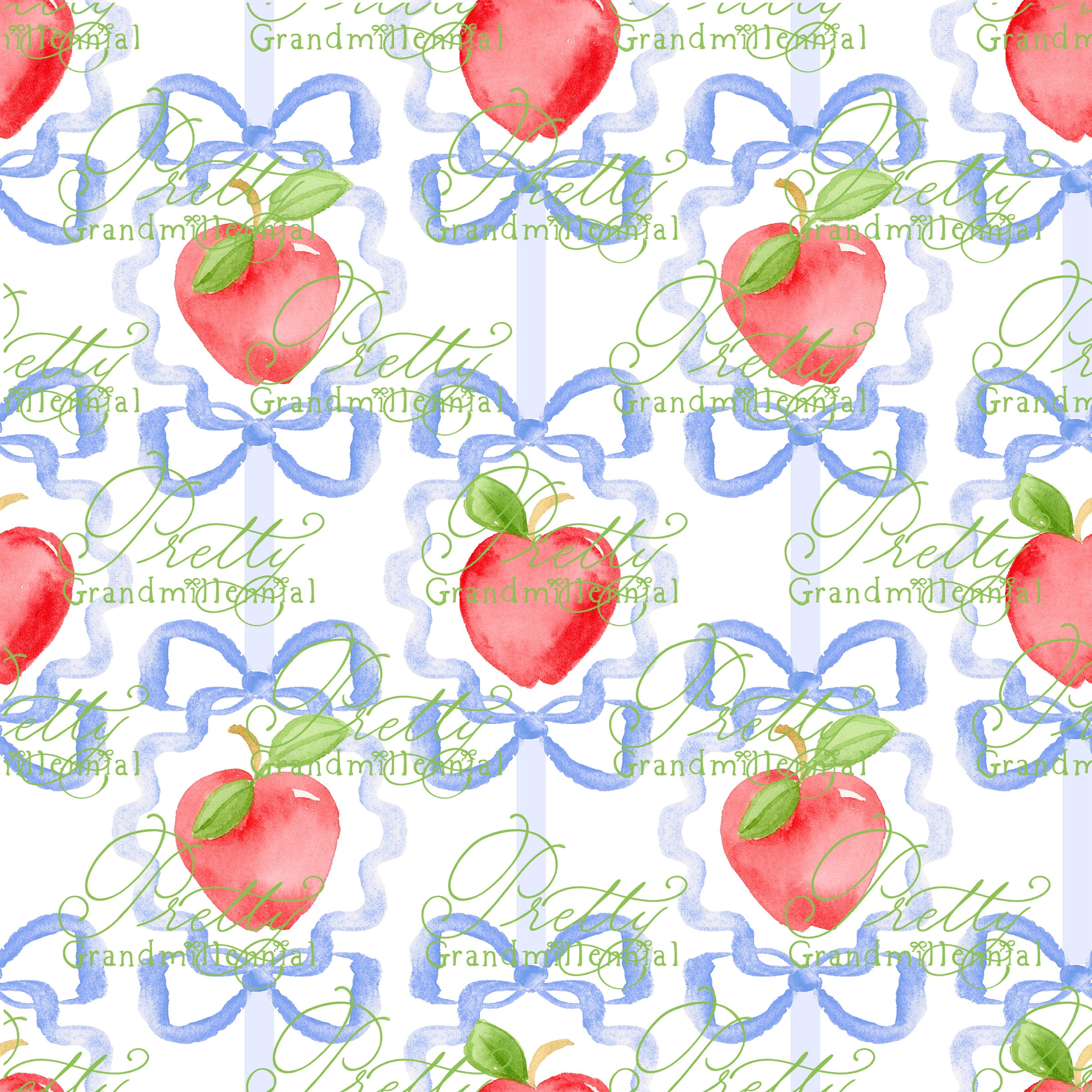 Grandmillennial Back to School Pattern, Apple Print, Watercolor School ...